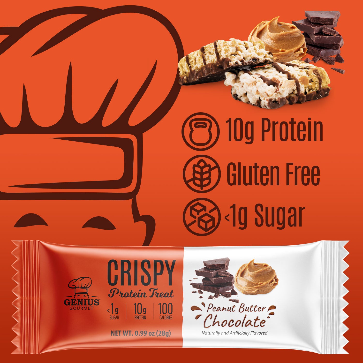 Crispy Protein Treat - Peanut Butter Chocolate - Genius Gourmet Inc