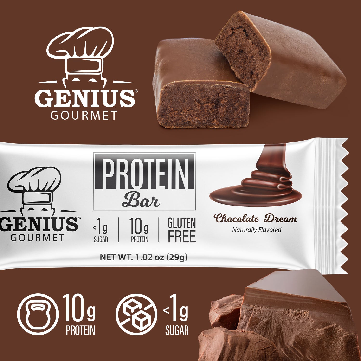 Protein Bars | Chocolate Dream Protein Bars - 10 Count - Genius Gourmet Inc