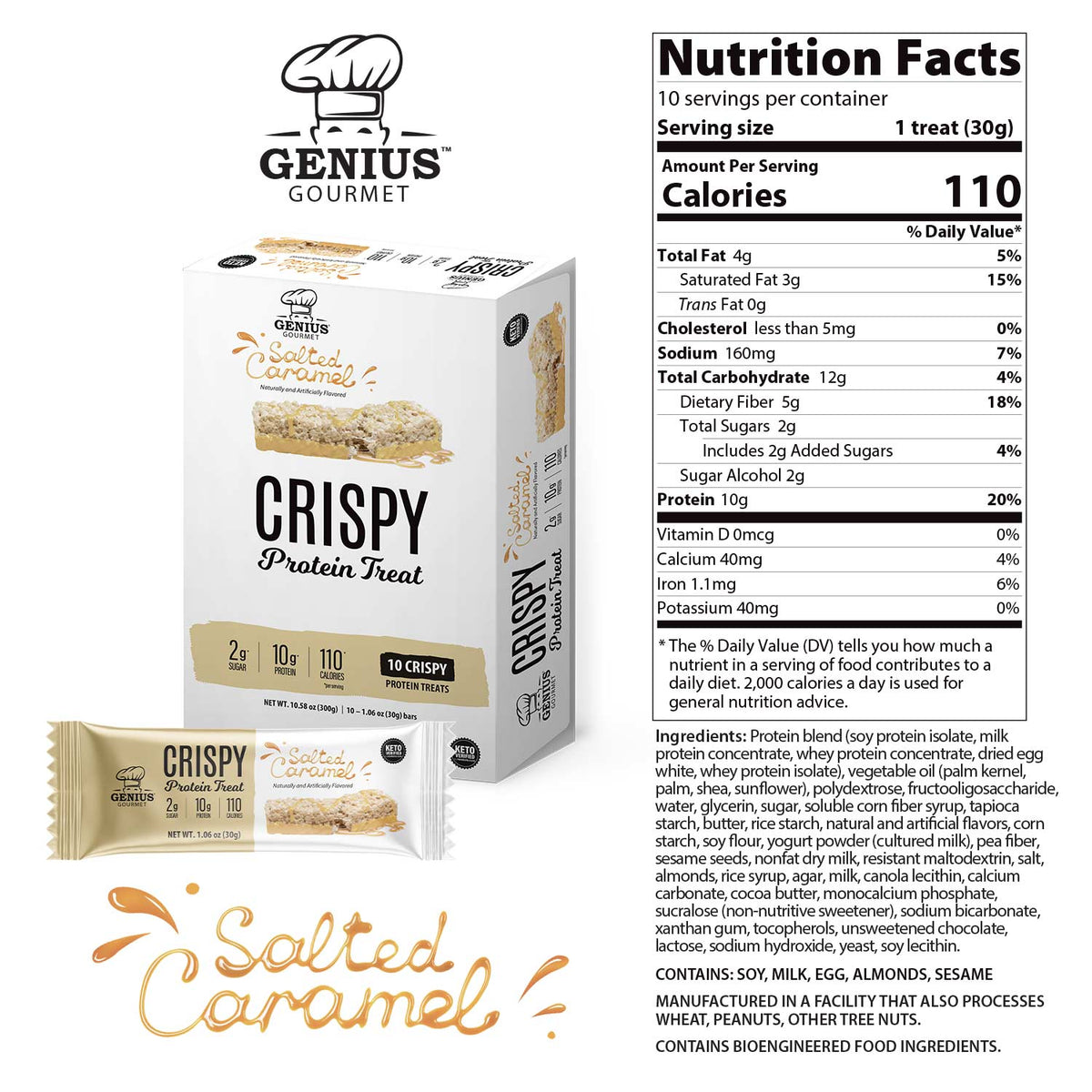 Crispy Protein Treat - Salted Caramel - Genius Gourmet Inc
